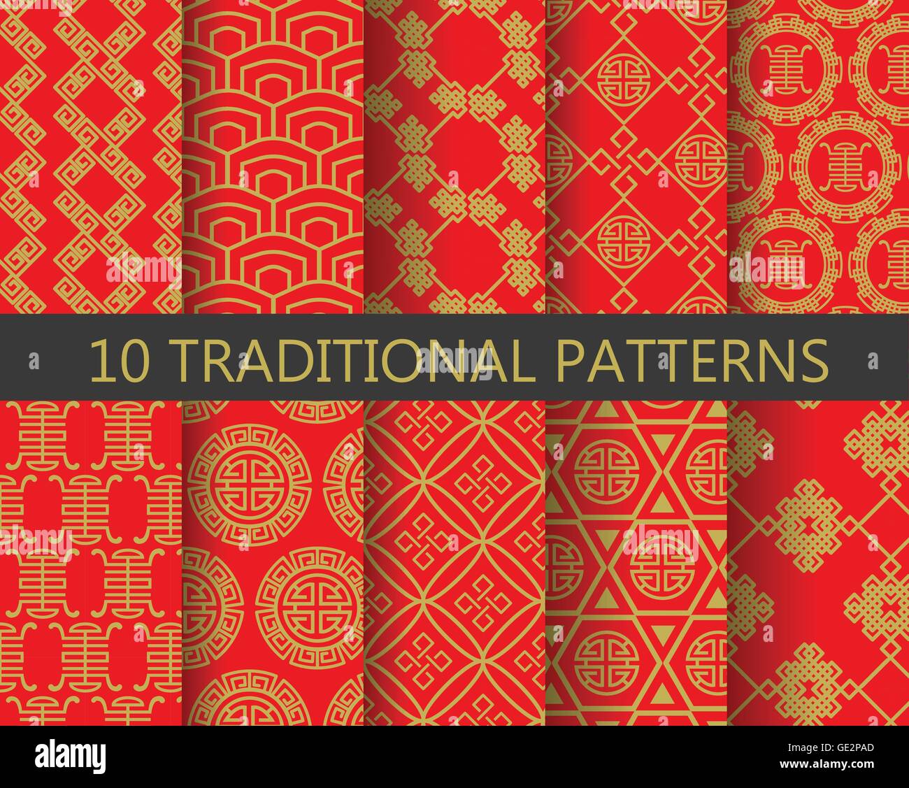 10 different traditional chinese patterns. Endless texture can be used for wallpaper, pattern ...