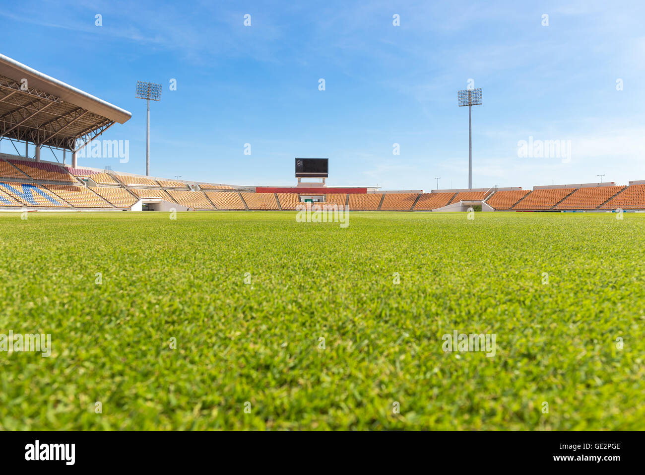 Beautiful grass soccer stadium for use in football match and athletics ...
