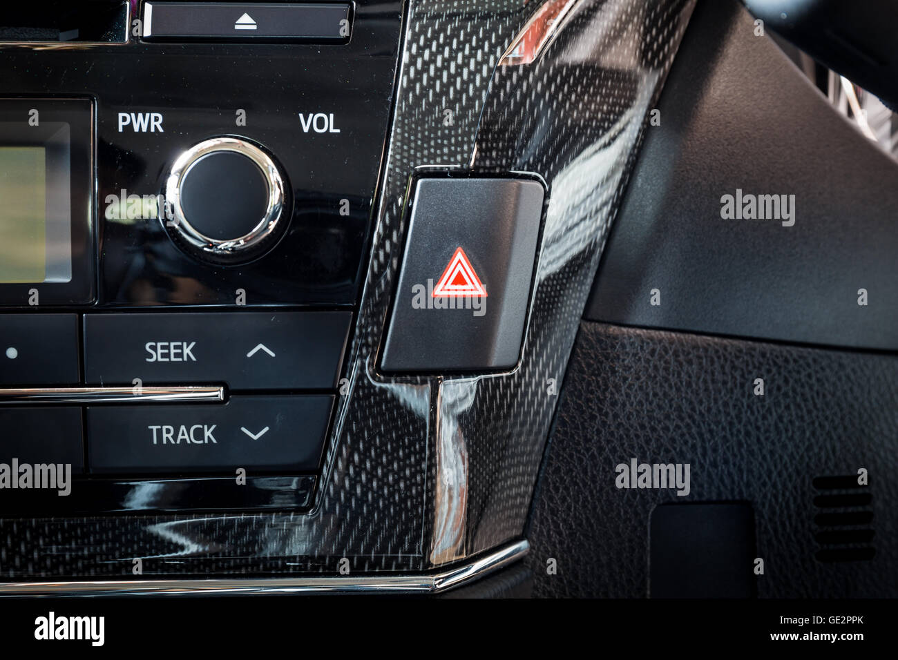 car emergency light button in interior details modern car Stock Photo ...