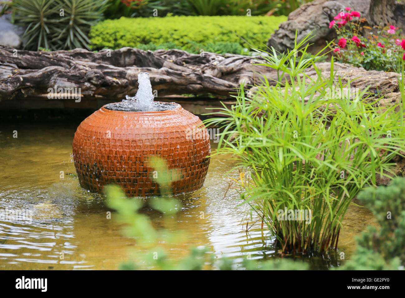 Lush green garden fountain in hi-res stock photography and images - Alamy