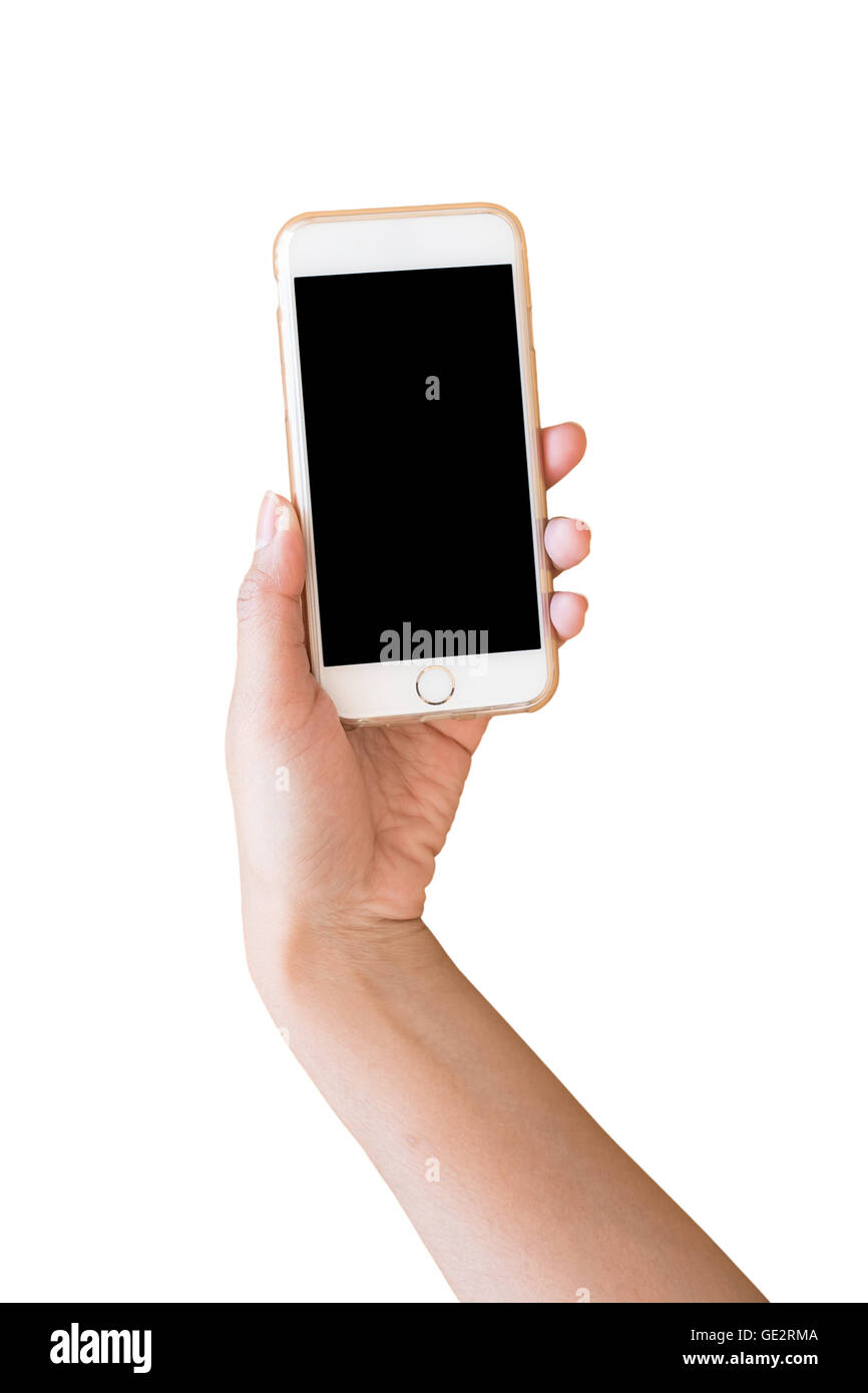 Woman using touchscreen smartphone Cut Out Stock Images & Pictures - Alamy