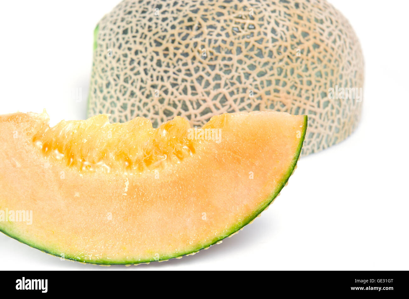 Cucumis melo or melon series in steel tray (Other names are cantelope ...