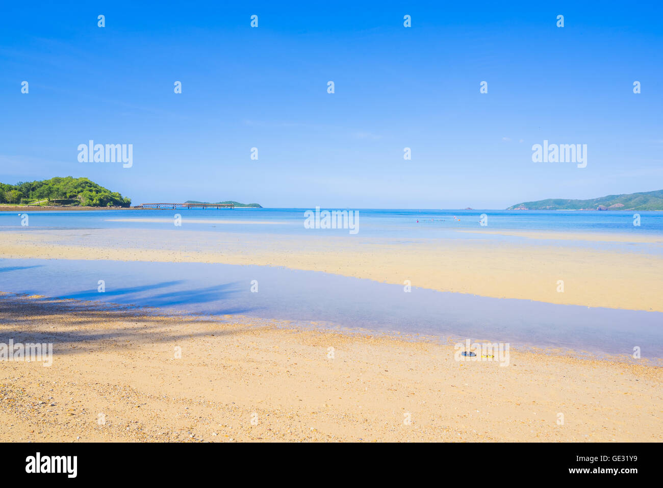 Surfer on Pretty beach and ocean with blue sky Stock Photo - Alamy