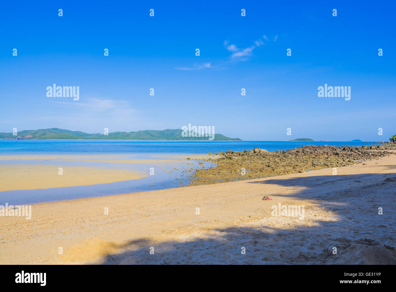 Surfer on Pretty beach and ocean with blue sky Stock Photo - Alamy