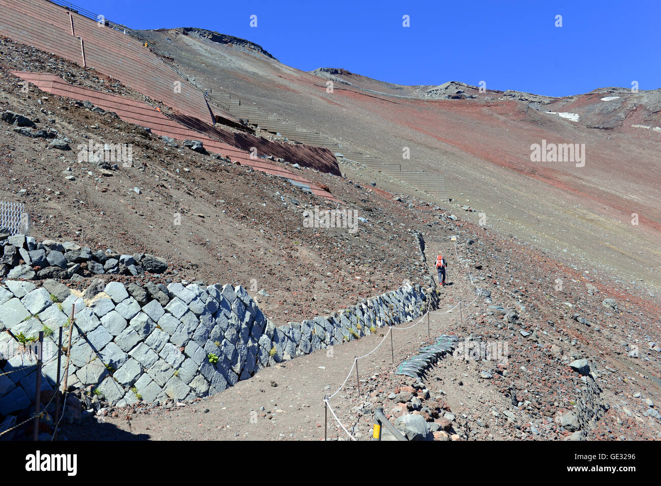 Terrain on climbing route on Mount Fuji, a symmetrical volcano and ...