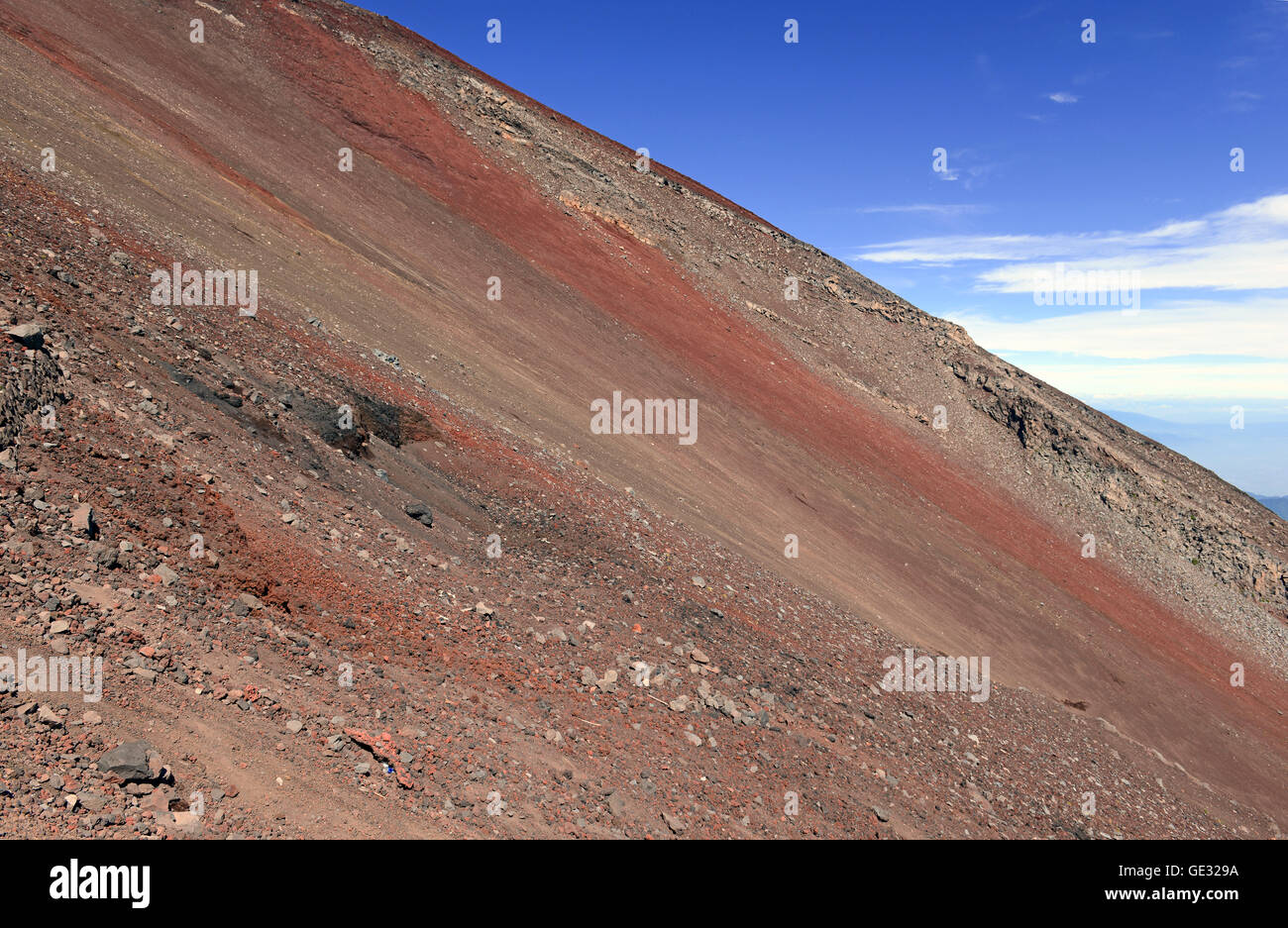 Terrain on climbing route on Mount Fuji, a symmetrical volcano and ...