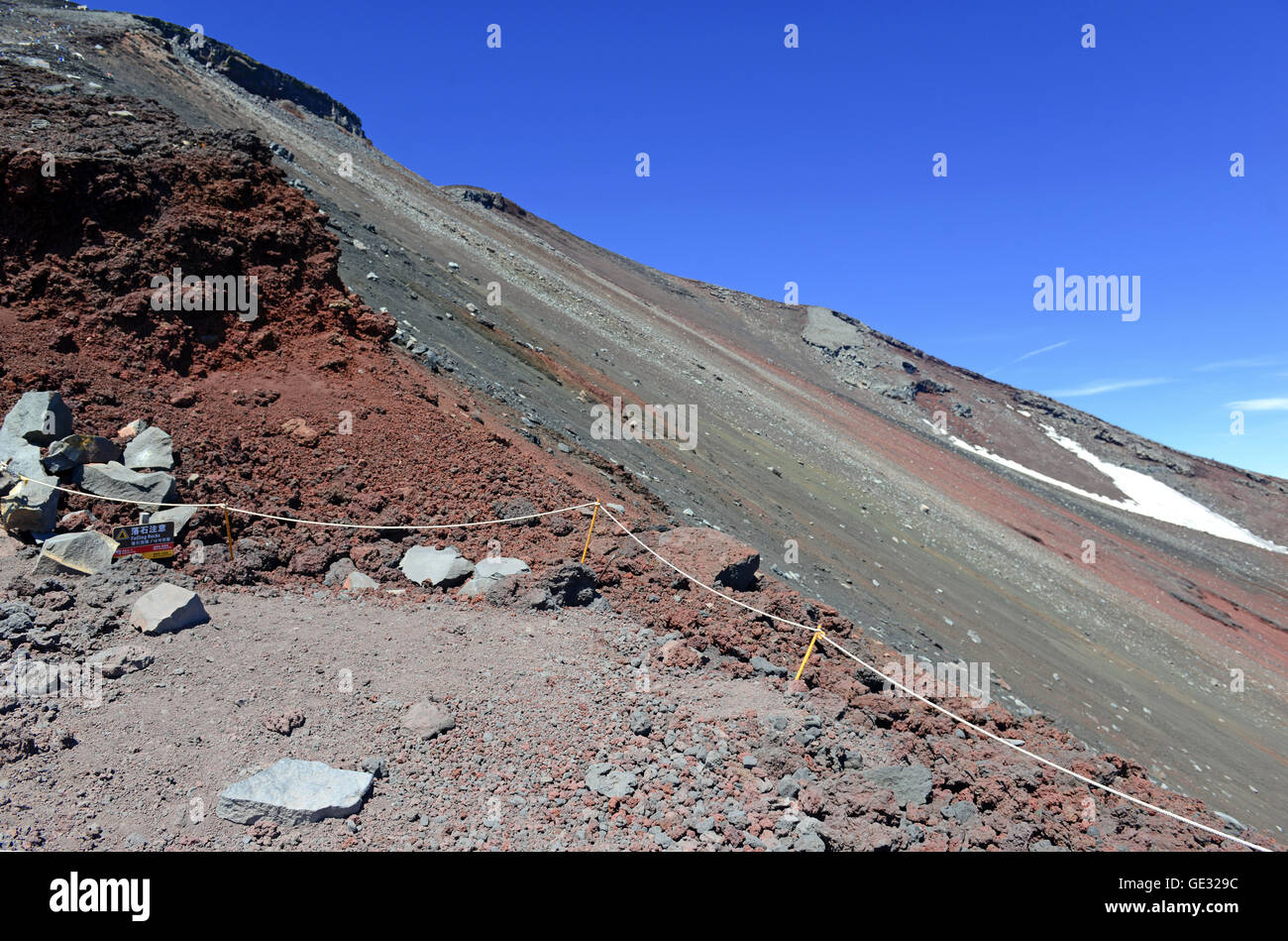 Terrain on climbing route on Mount Fuji, a symmetrical volcano and ...