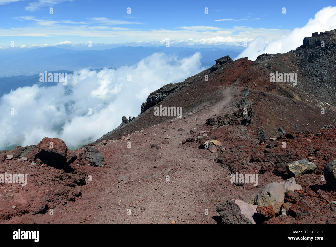 Terrain on climbing route on Mount Fuji, a symmetrical volcano and ...