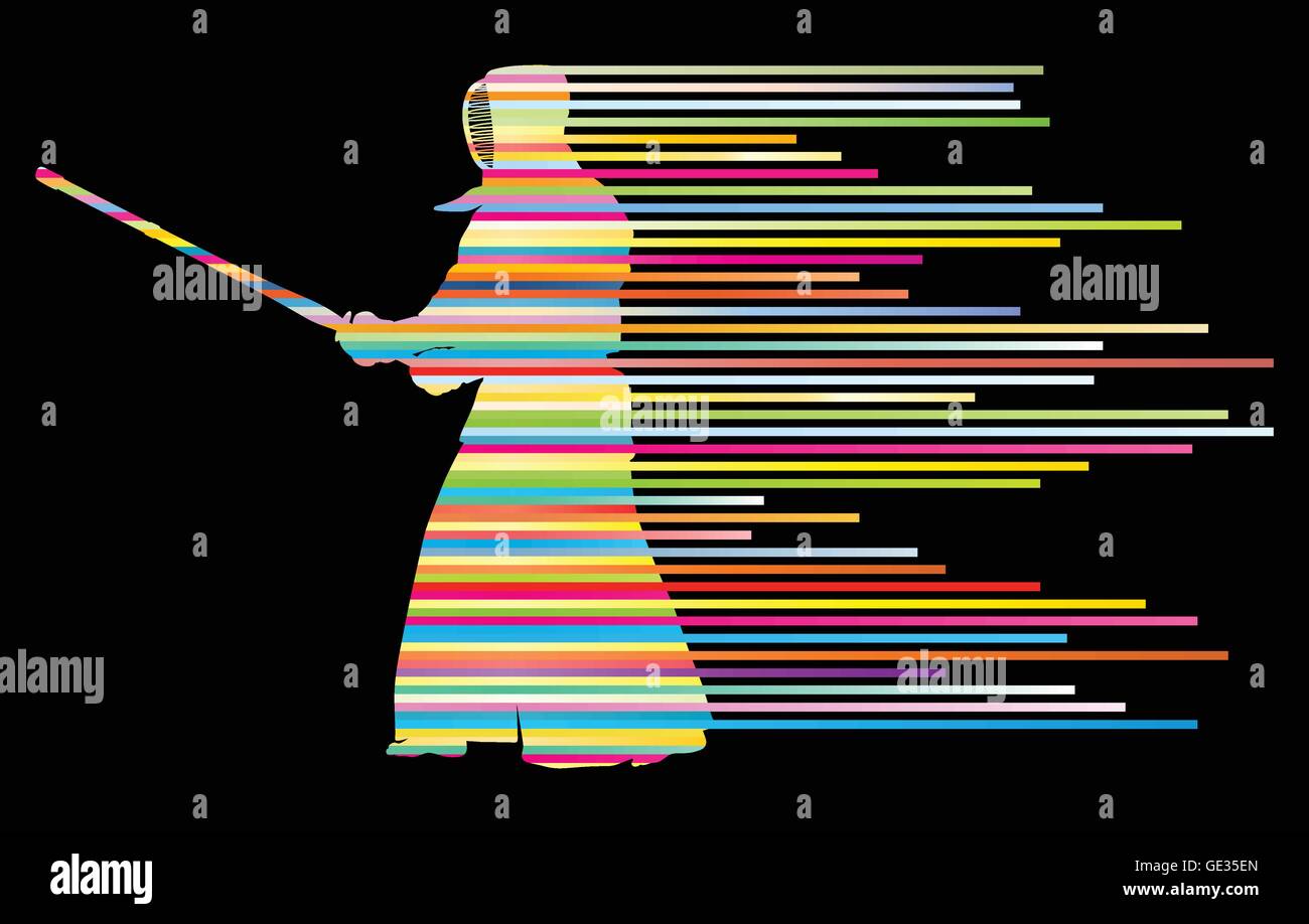 Active japanese Kendo sword martial arts fighter vector background ...