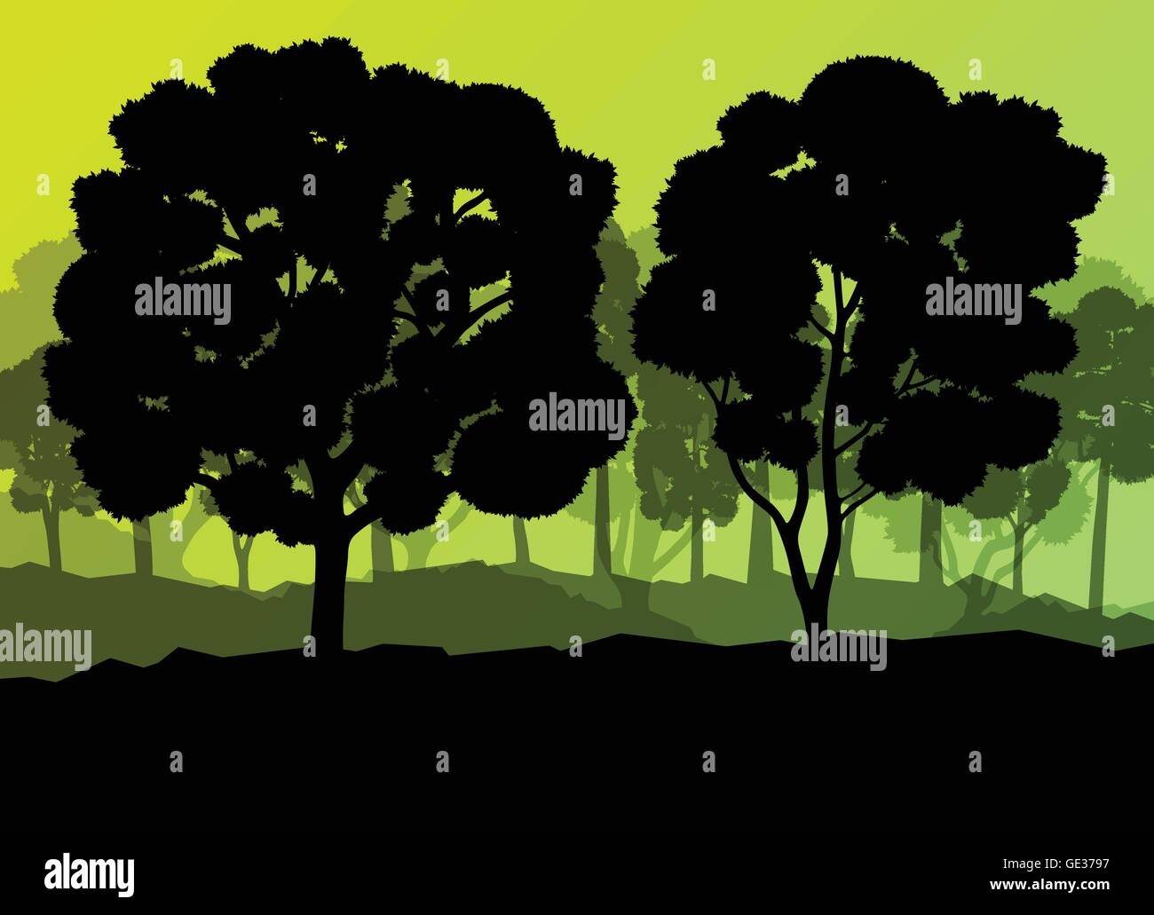 Ecology forest vector background concept with many detailed trees for ...