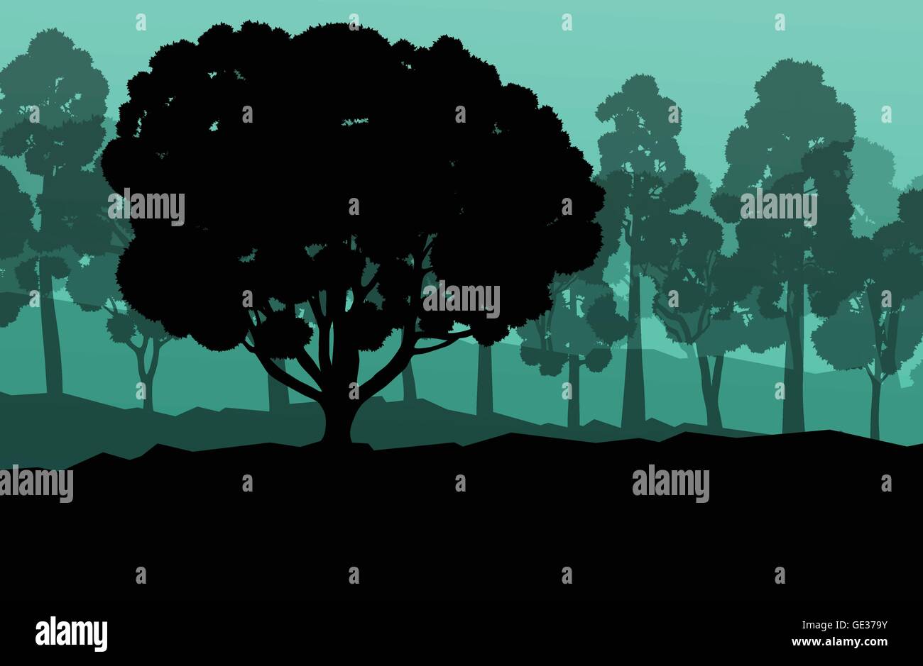 Ecology forest vector background concept with many detailed trees for ...