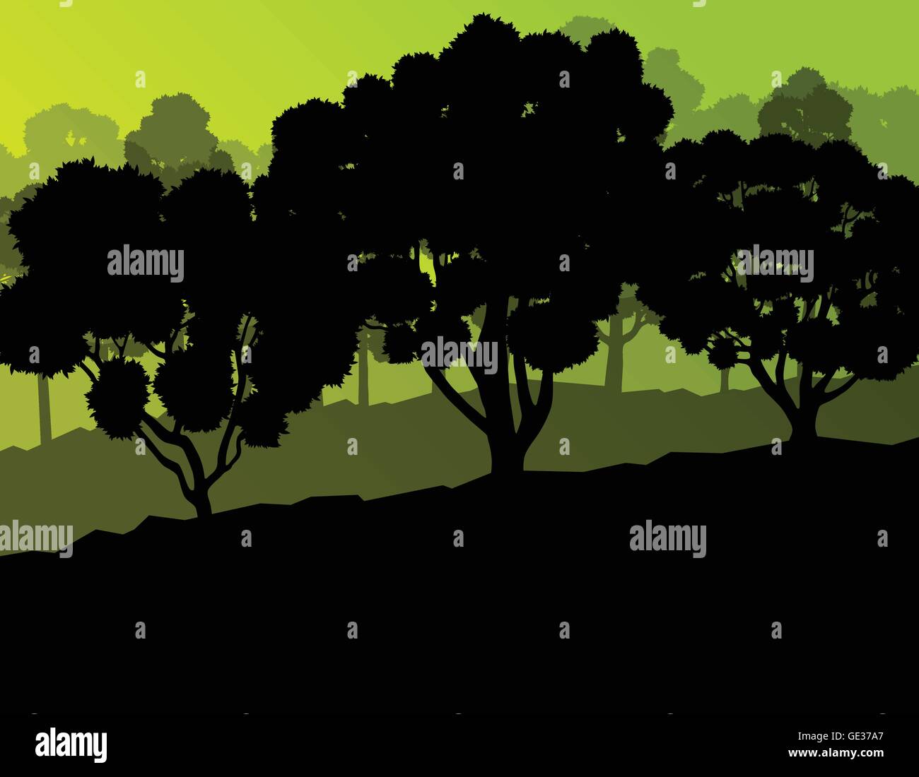 Ecology forest vector background concept with many detailed trees for ...