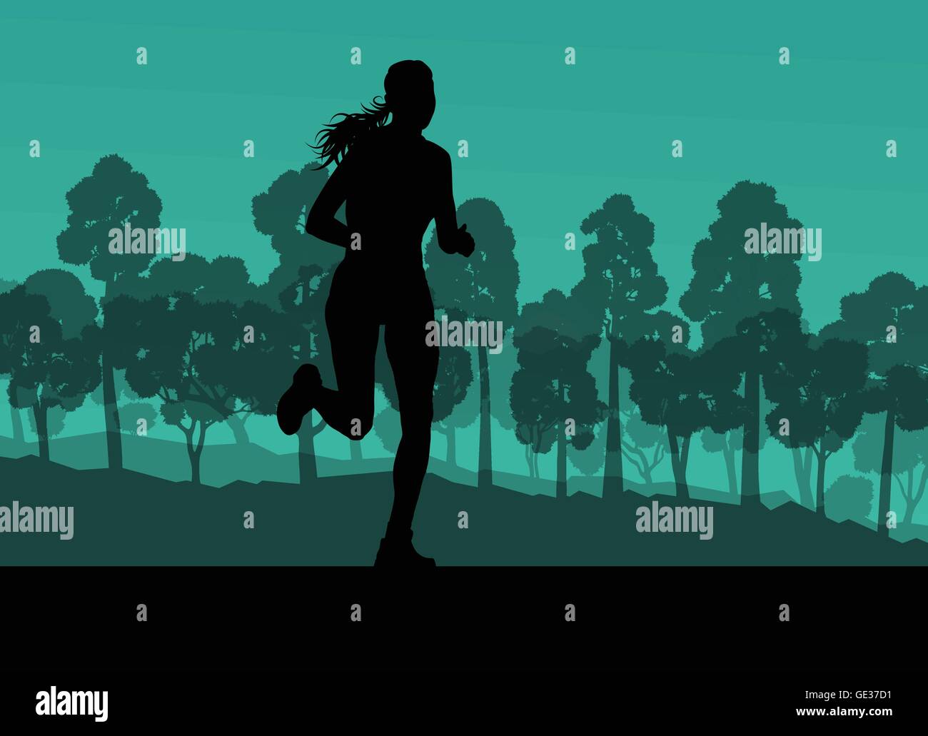 Runner in forest landscape vector background concept for poster Stock ...
