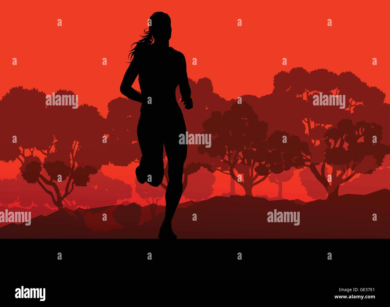 Runner in forest landscape vector background concept for poster Stock ...