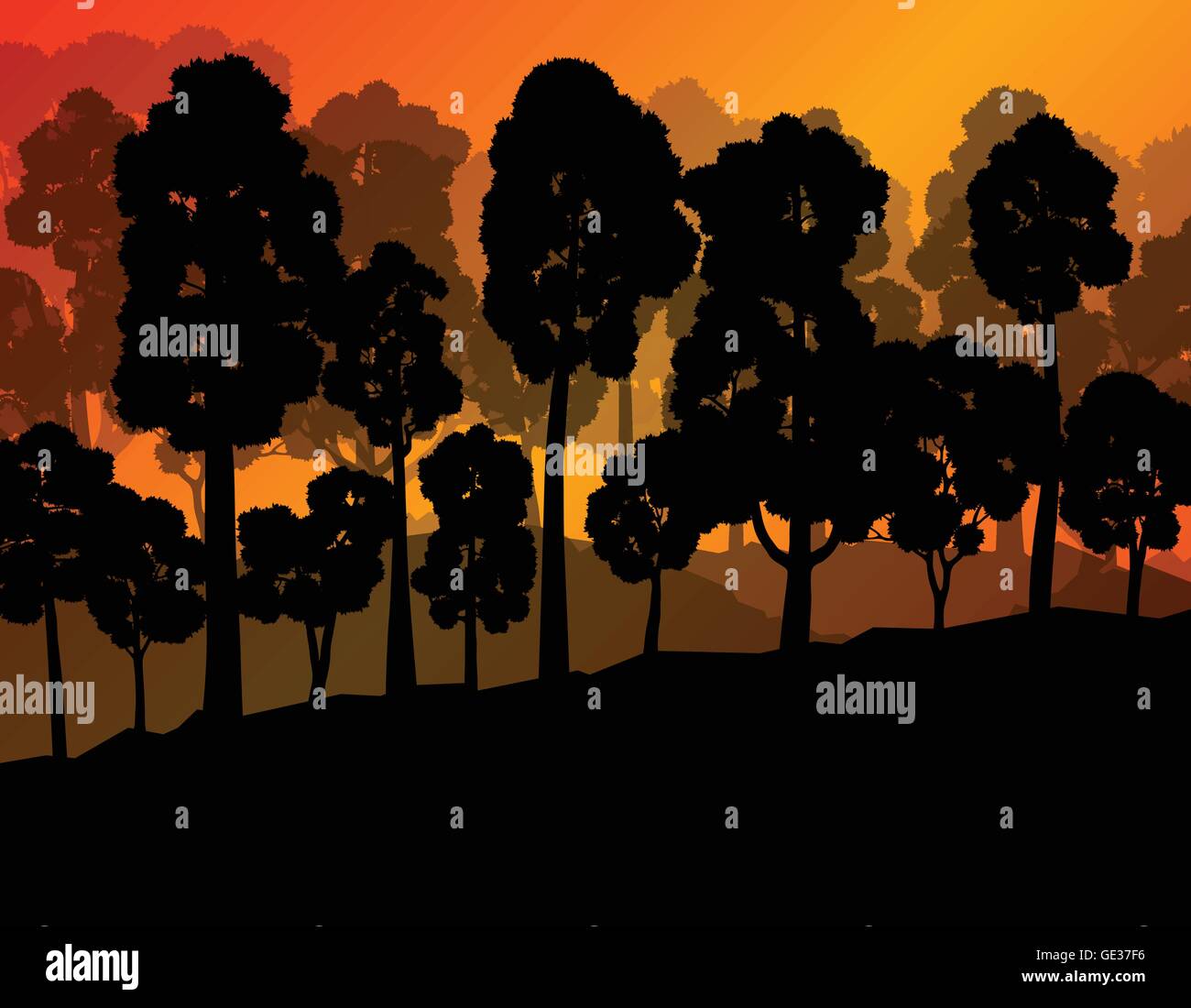 Ecology forest vector background concept with many detailed trees for ...
