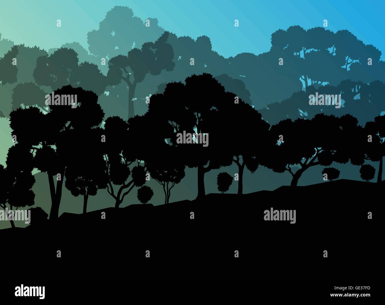 Ecology forest vector background concept with many detailed trees for ...