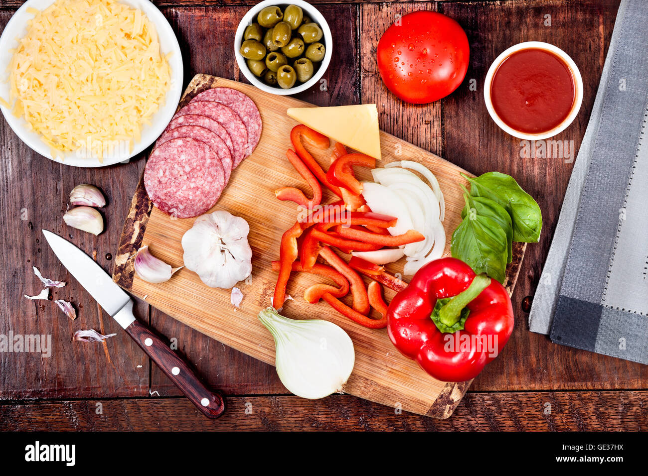 Some ingredients of homemade pizza Stock Photo - Alamy
