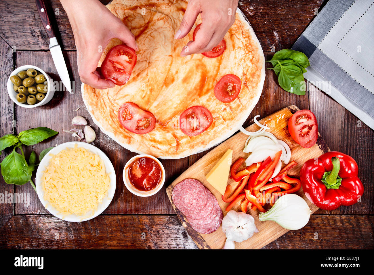 Making homemade pizza Stock Photo - Alamy