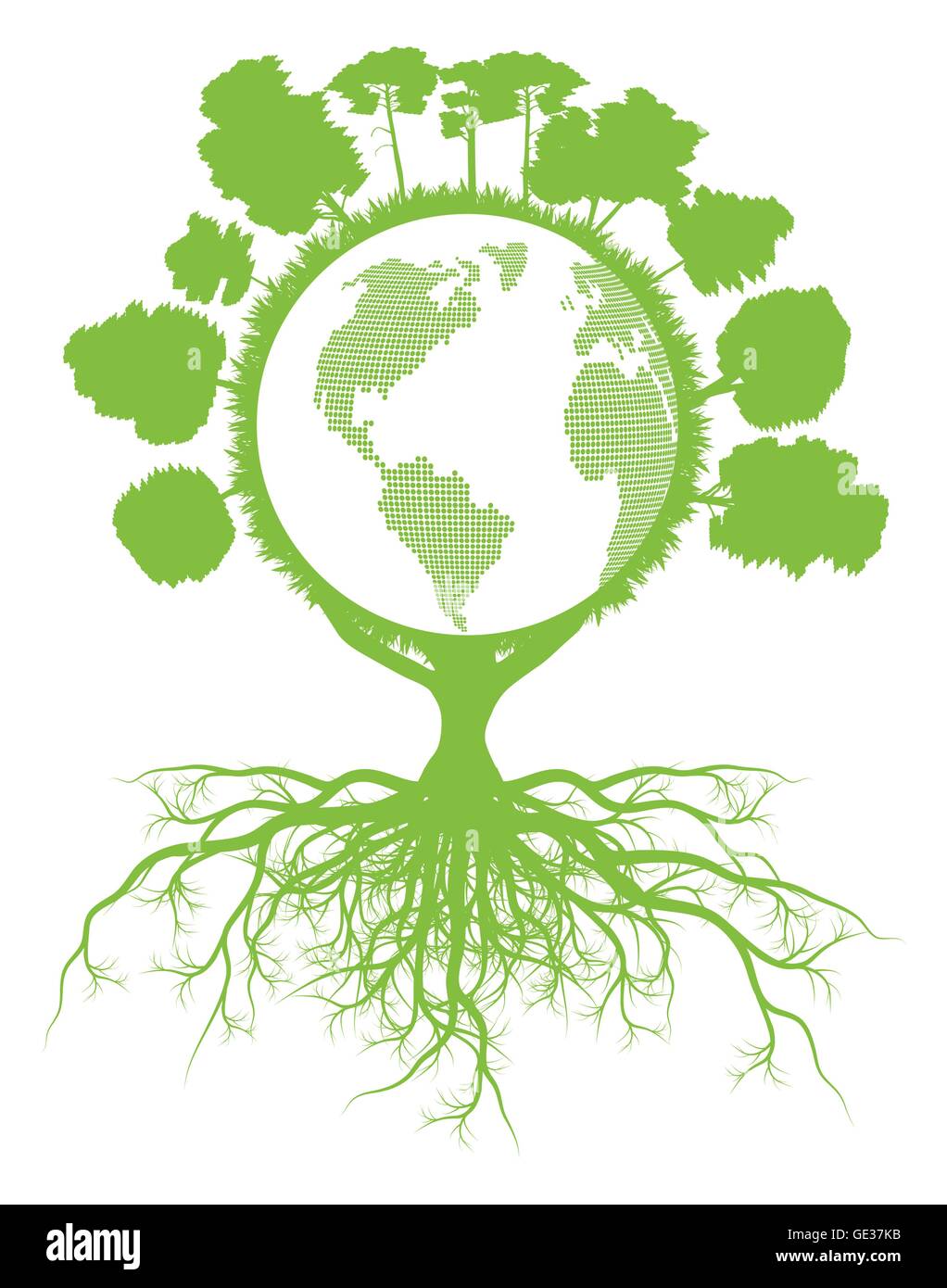 Tree world globe ecology vector background concept with roots for ...