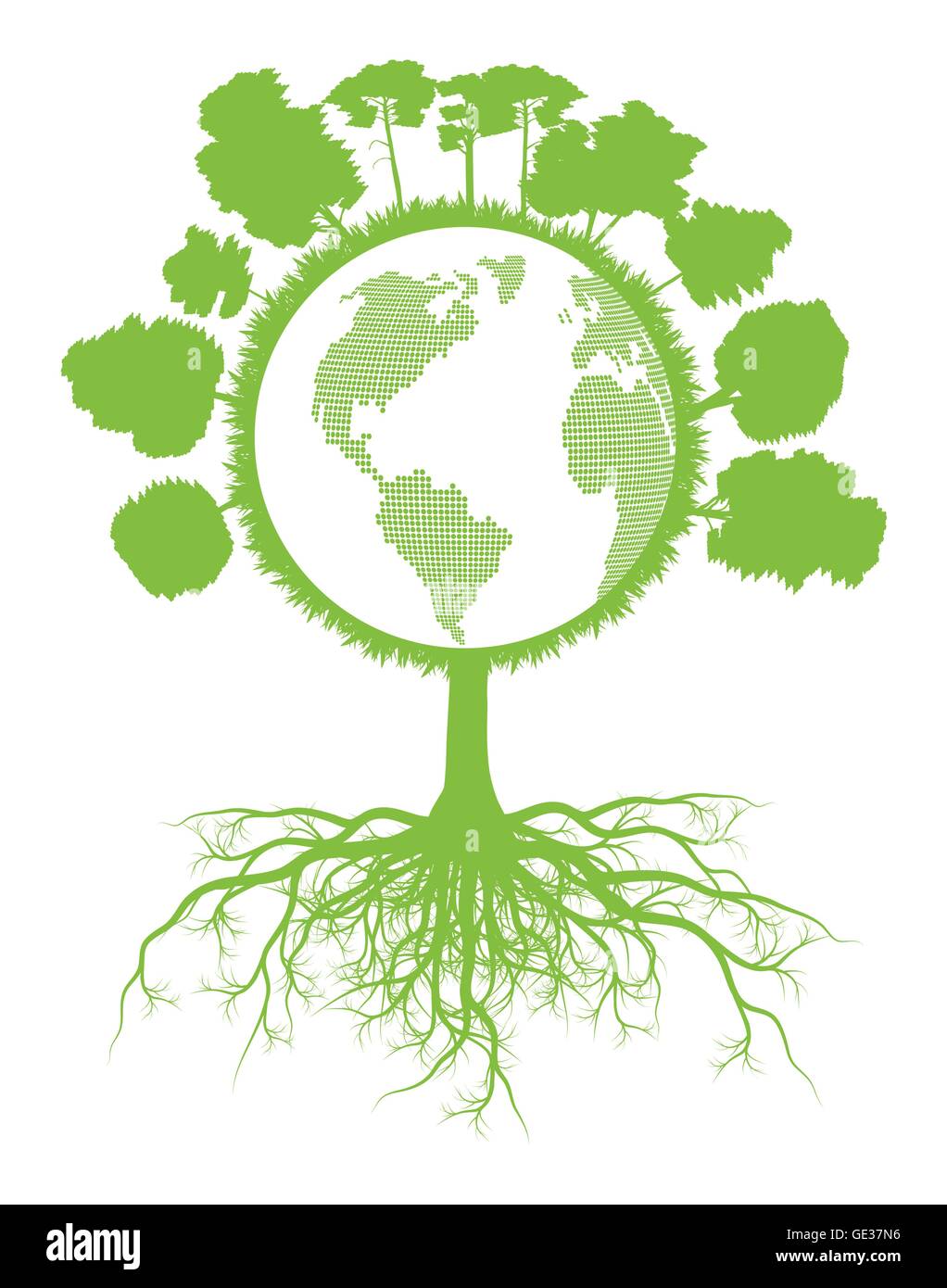 Tree world globe ecology vector background concept with roots for ...
