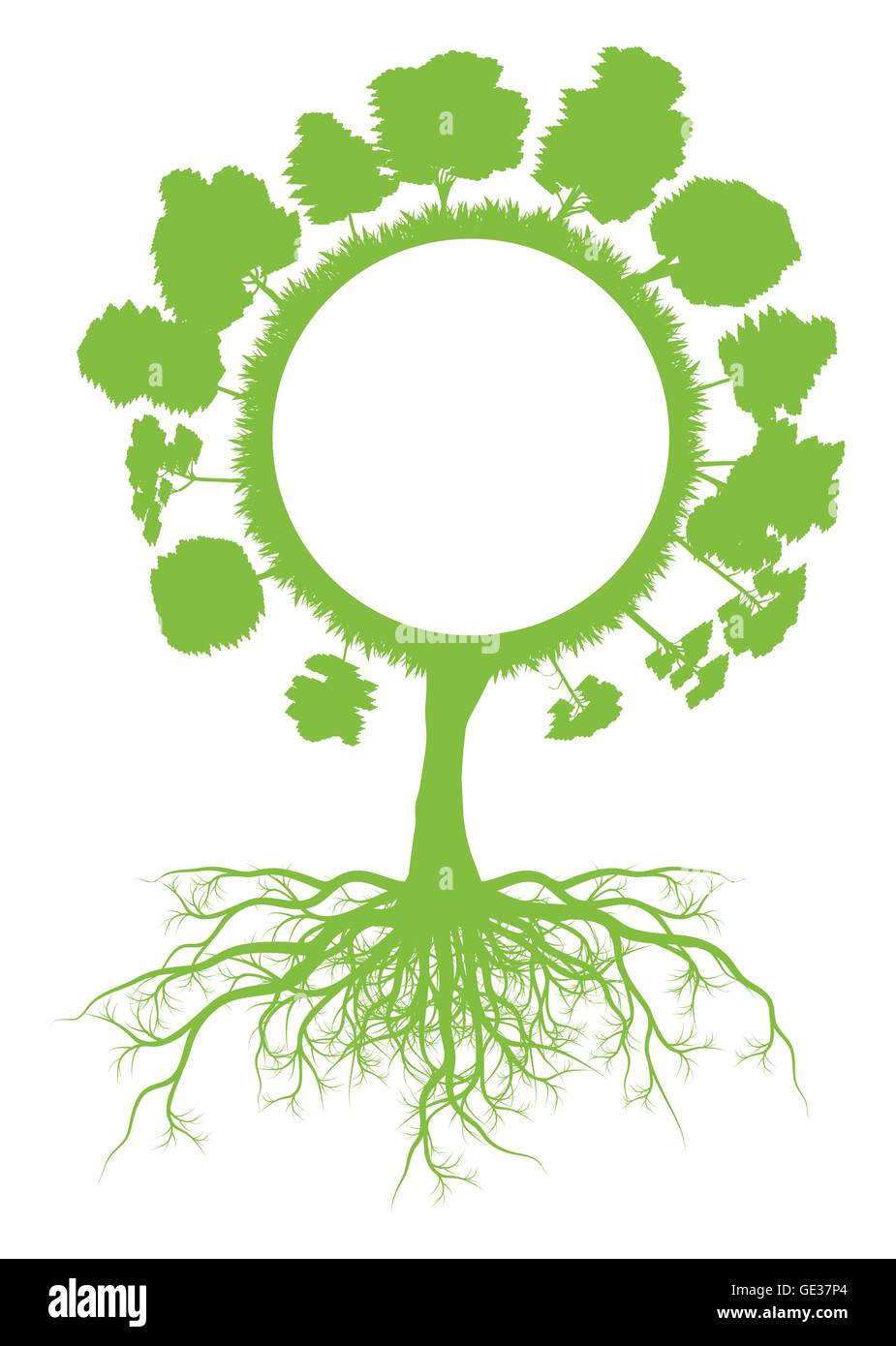 Tree world globe ecology vector background concept with roots for ...