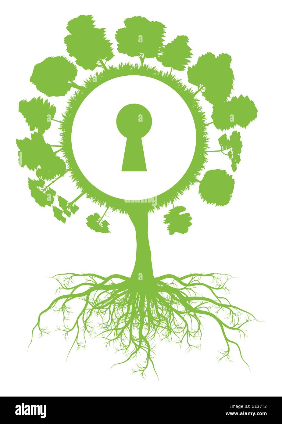 Tree world globe ecology vector background concept with roots and ...