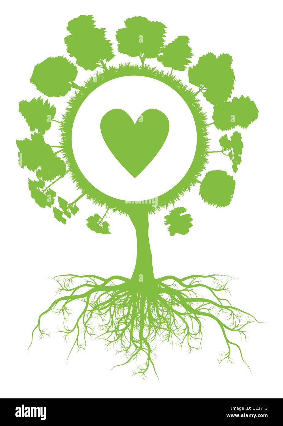 Tree world globe ecology vector background concept with roots and heart ...