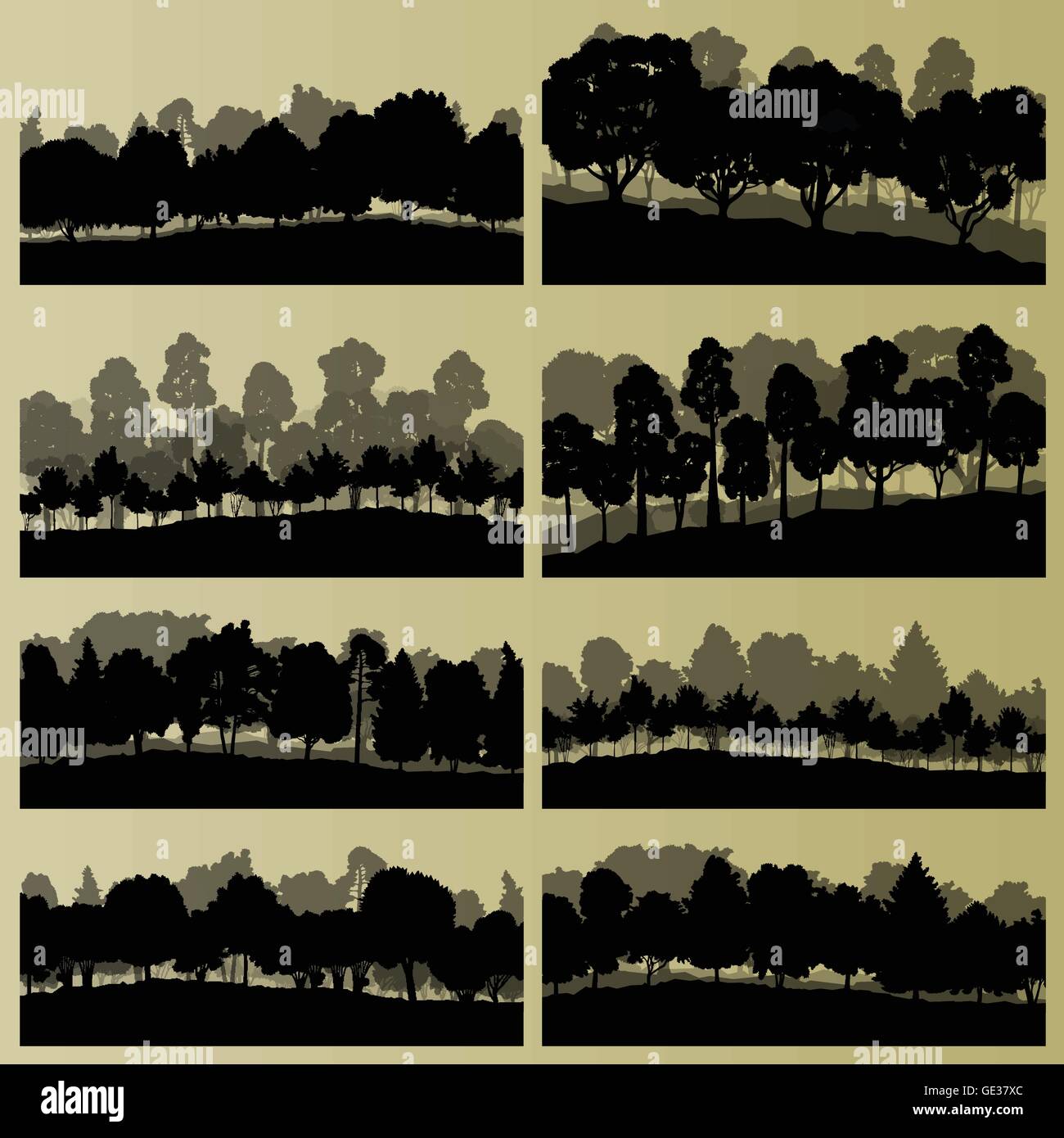 Forest trees silhouettes illustration collection background vector ...