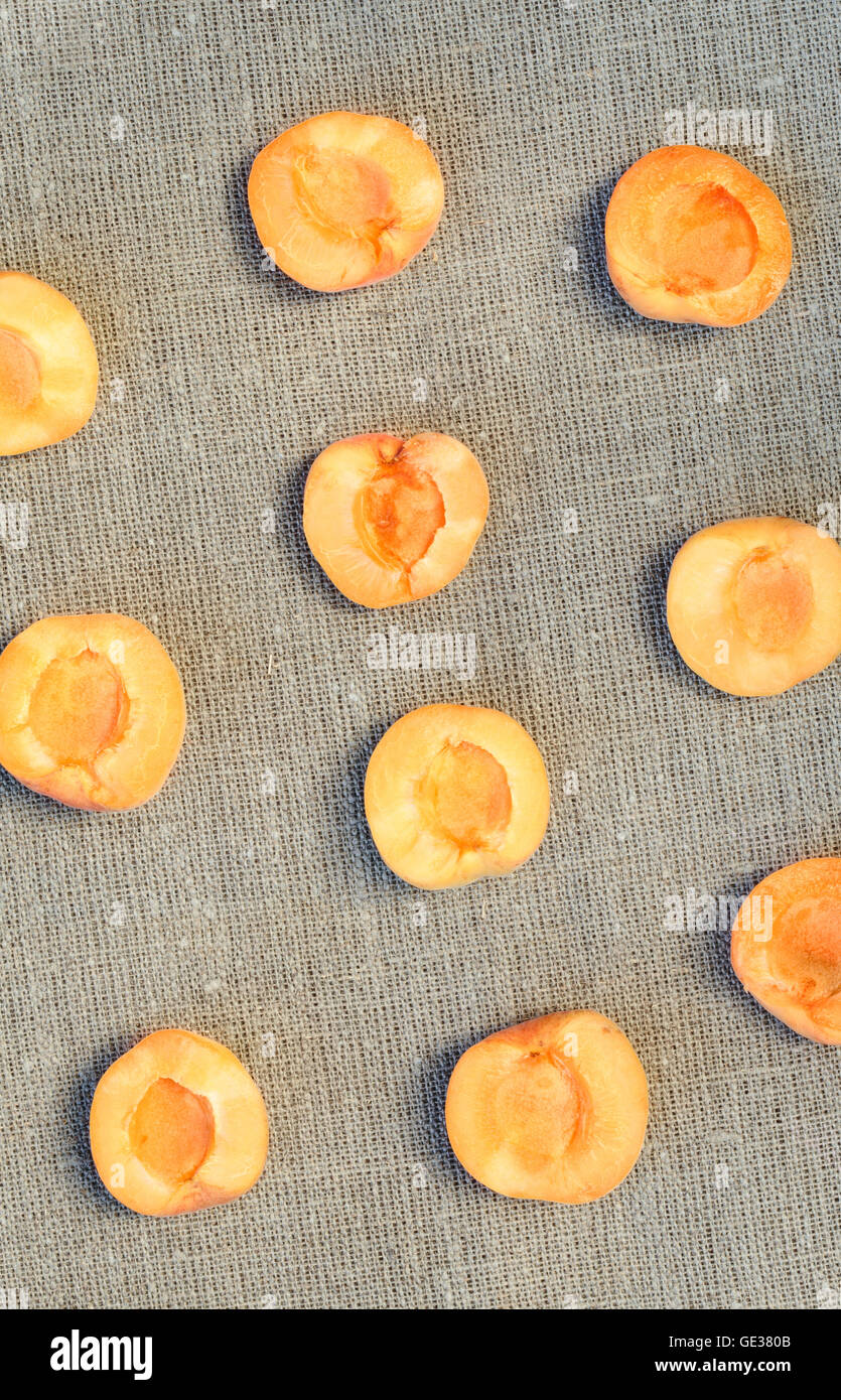 Sliced apricots on a linen Stock Photo - Alamy