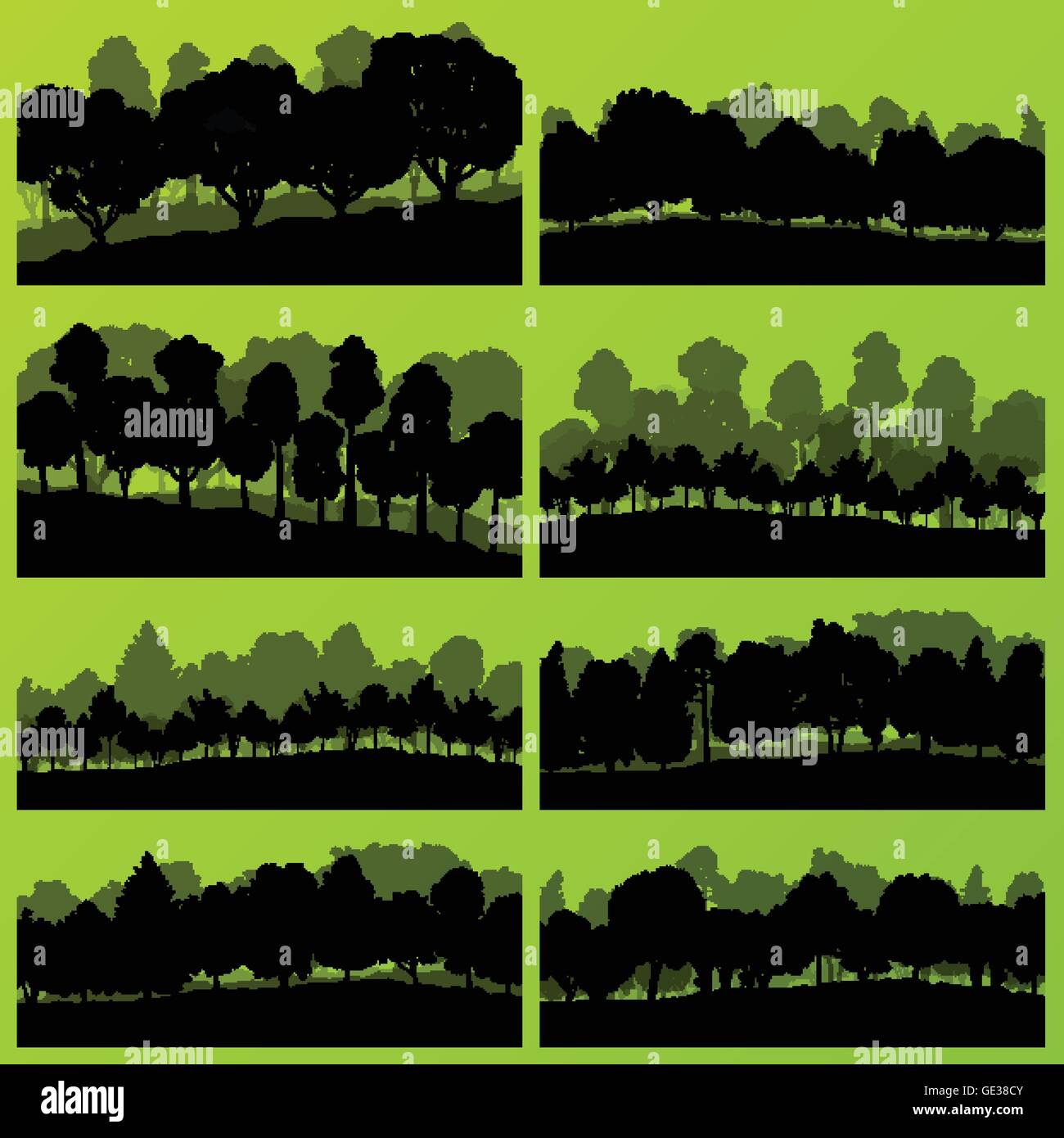 Forest trees silhouettes natural wild landscape detailed illustration ...