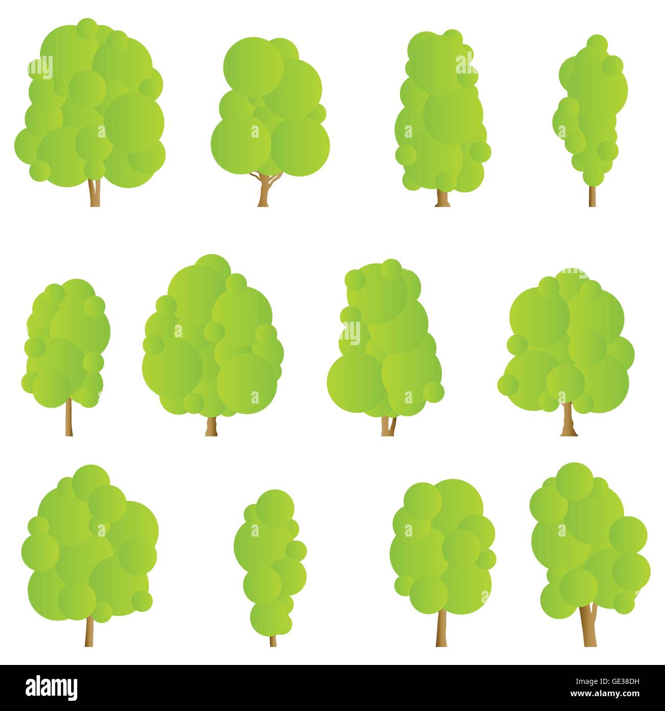 Nature trees detailed forest silhouettes illustration collection Stock ...