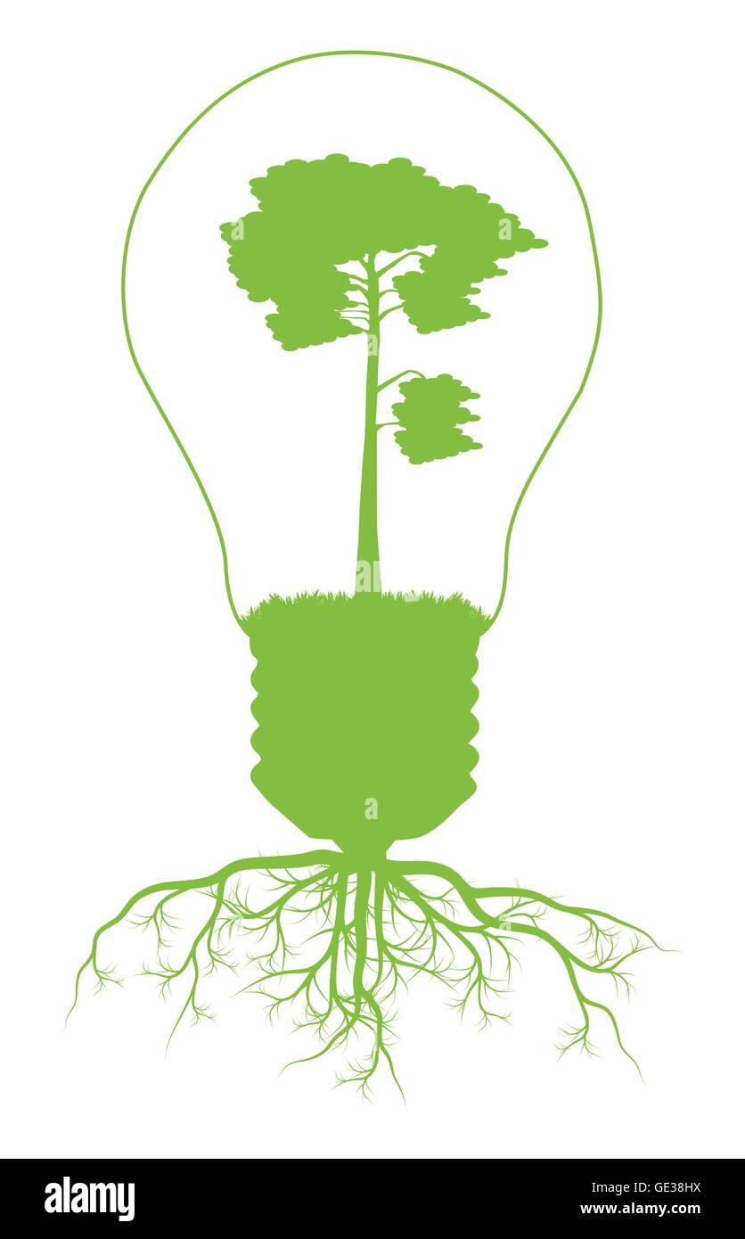 Green tree in light bulb symbol of renewable energy vector background ecology concept Stock ...