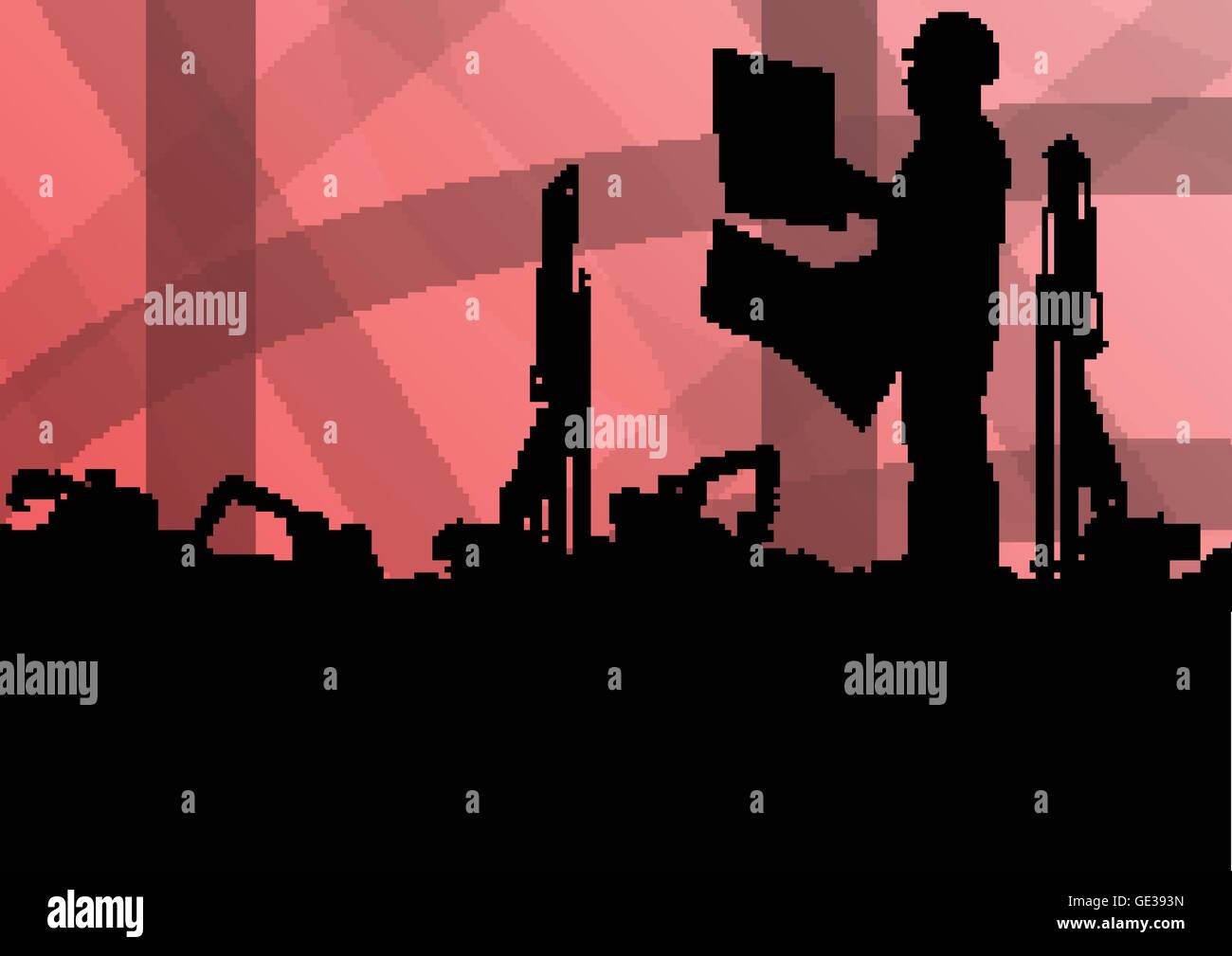 Engineer man with excavator loaders and tractors digging at industrial ...