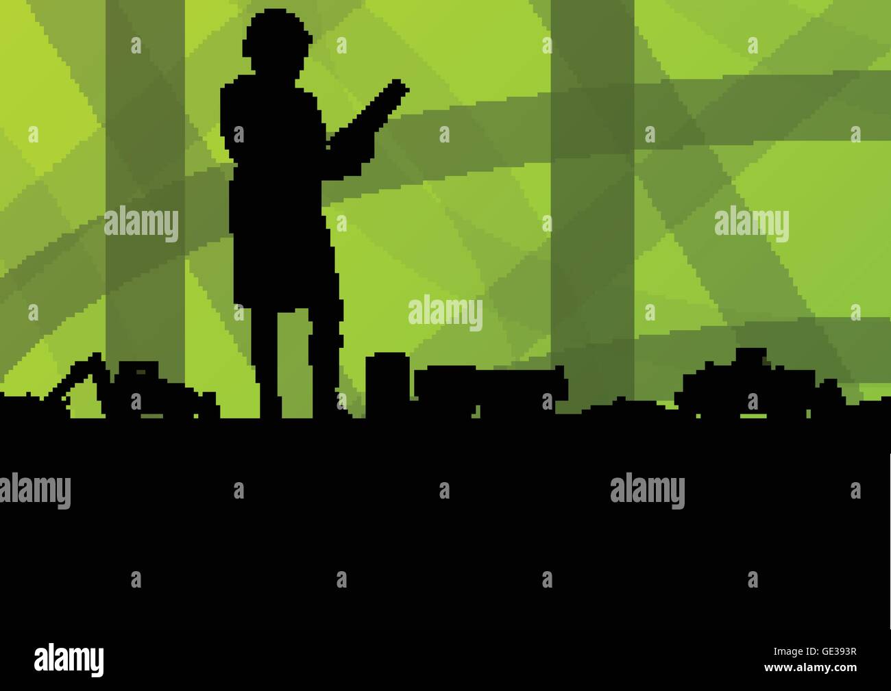 Engineer woman with excavator loaders and tractors digging at ...