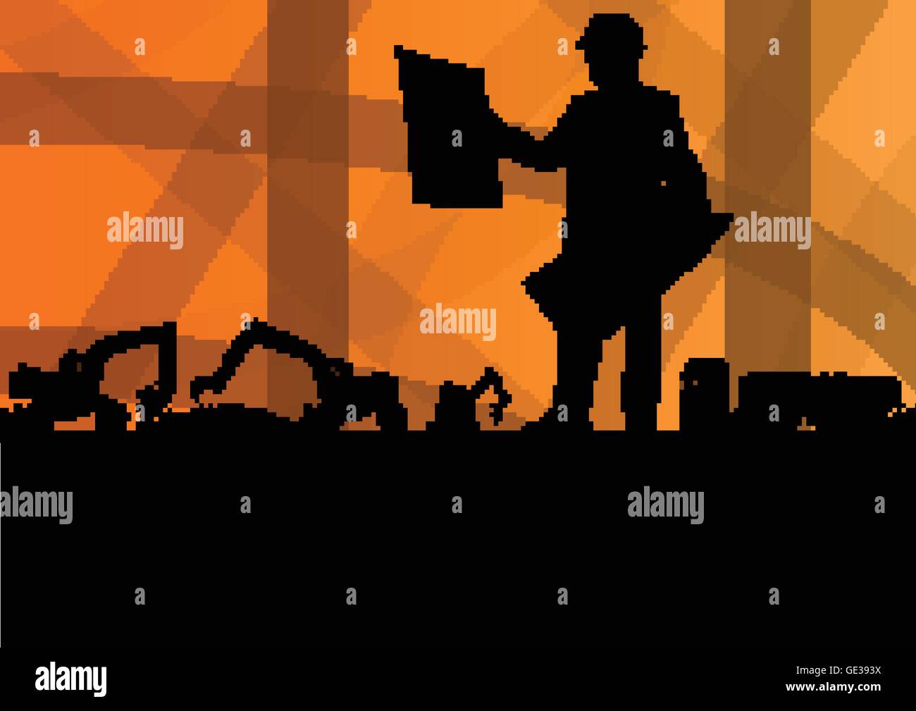 Engineer woman with excavator loaders and tractors digging at ...