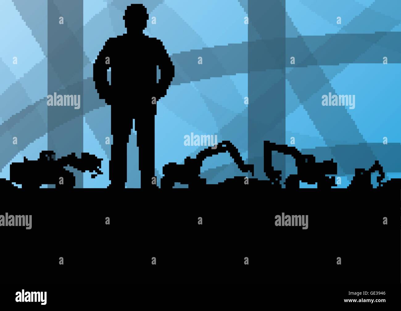 Engineer woman with excavator loaders and tractors digging at ...