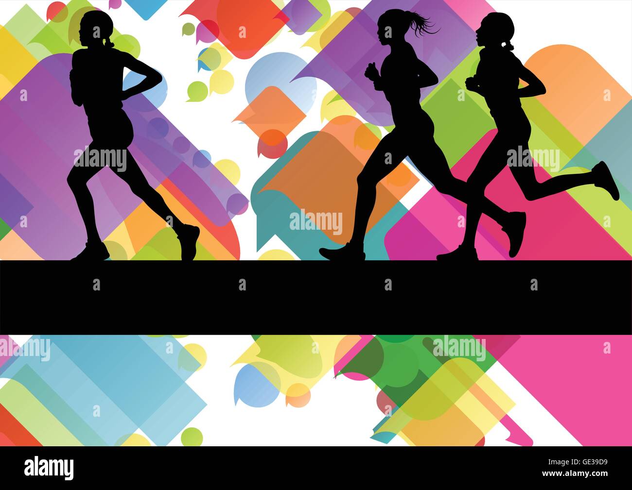 Marathon sport runners in colorful abstract background vector ...