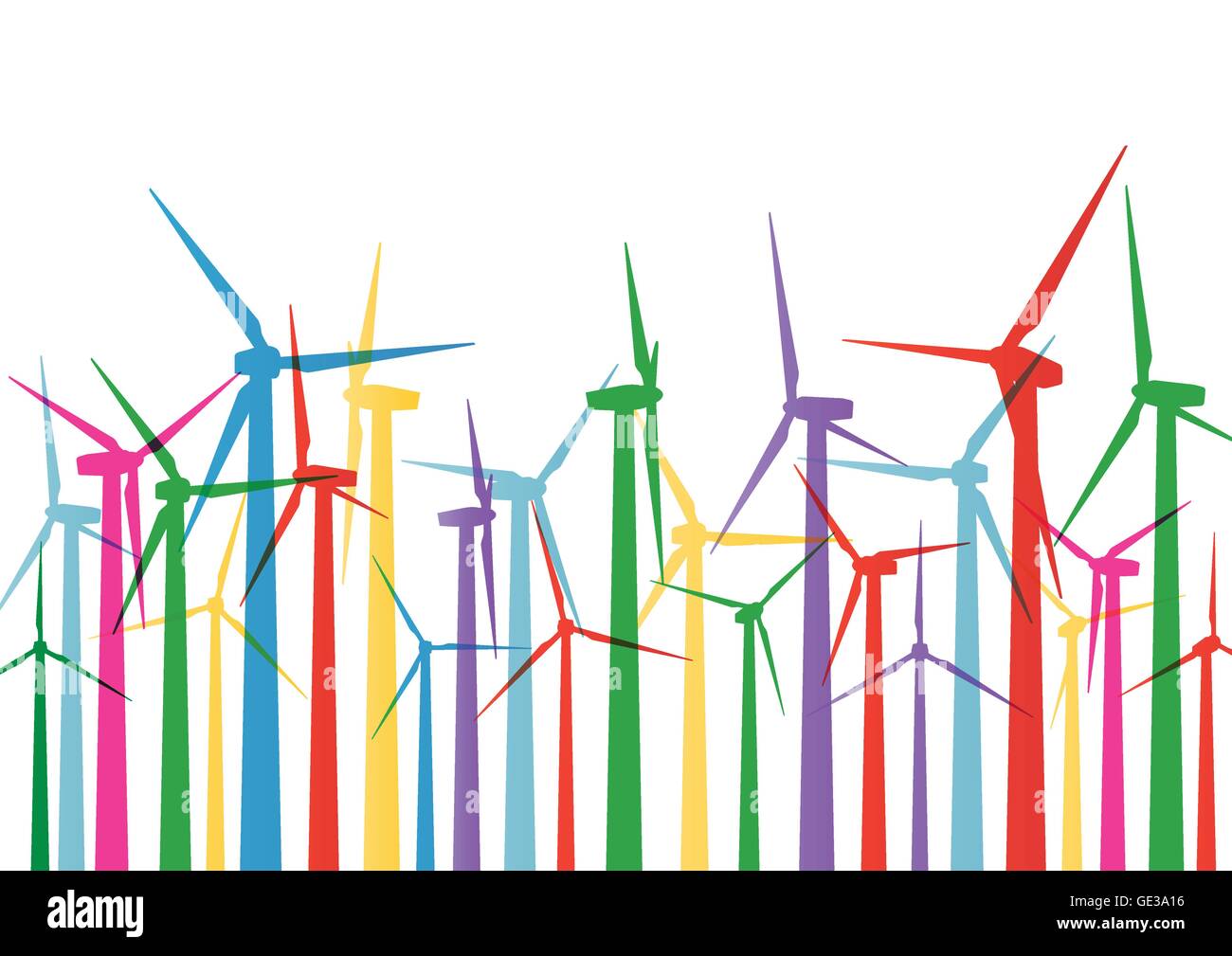 Colorful wind electricity generators and windmills detailed ecology ...