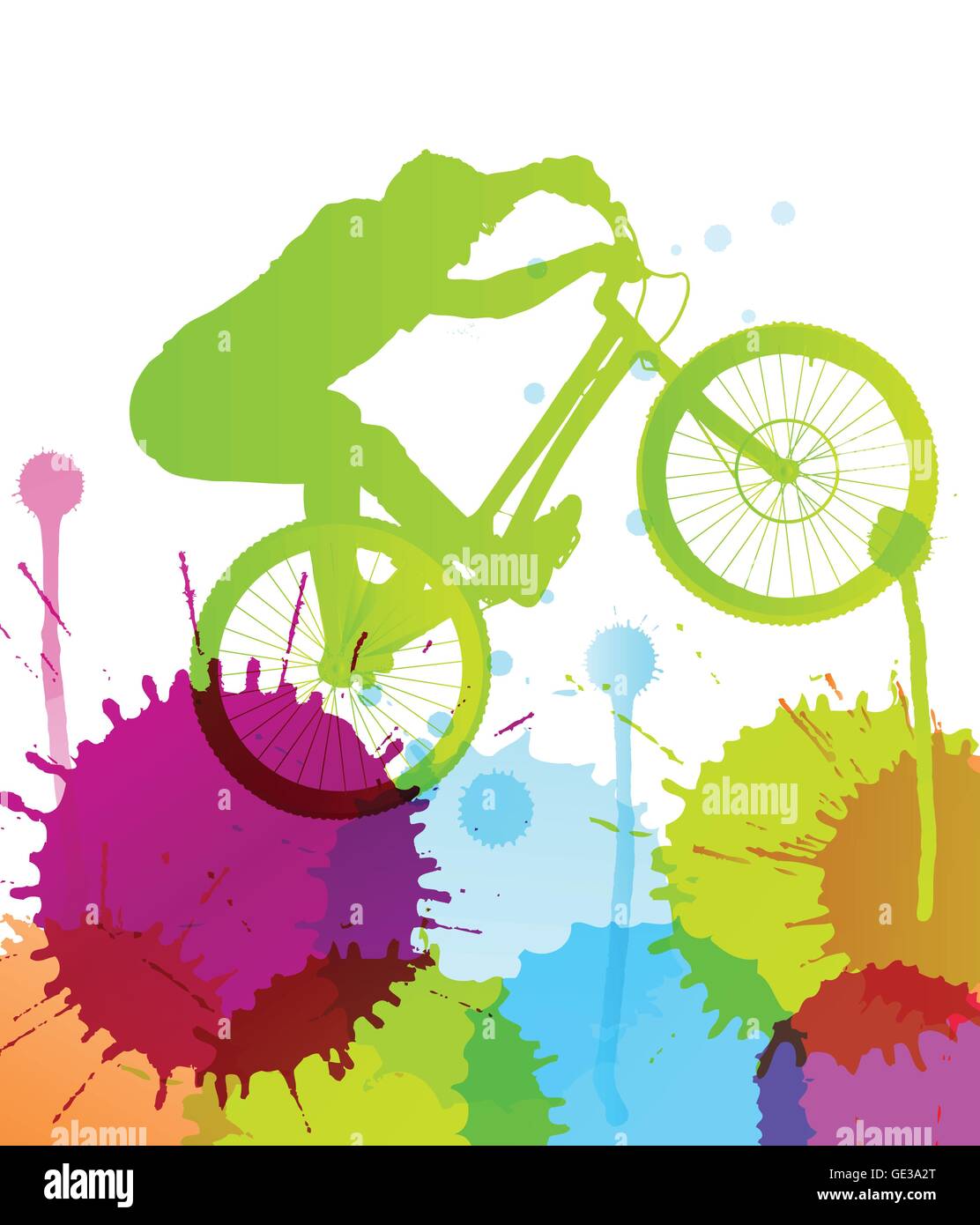 Mountain bike rider in wild mountain nature landscape background ...