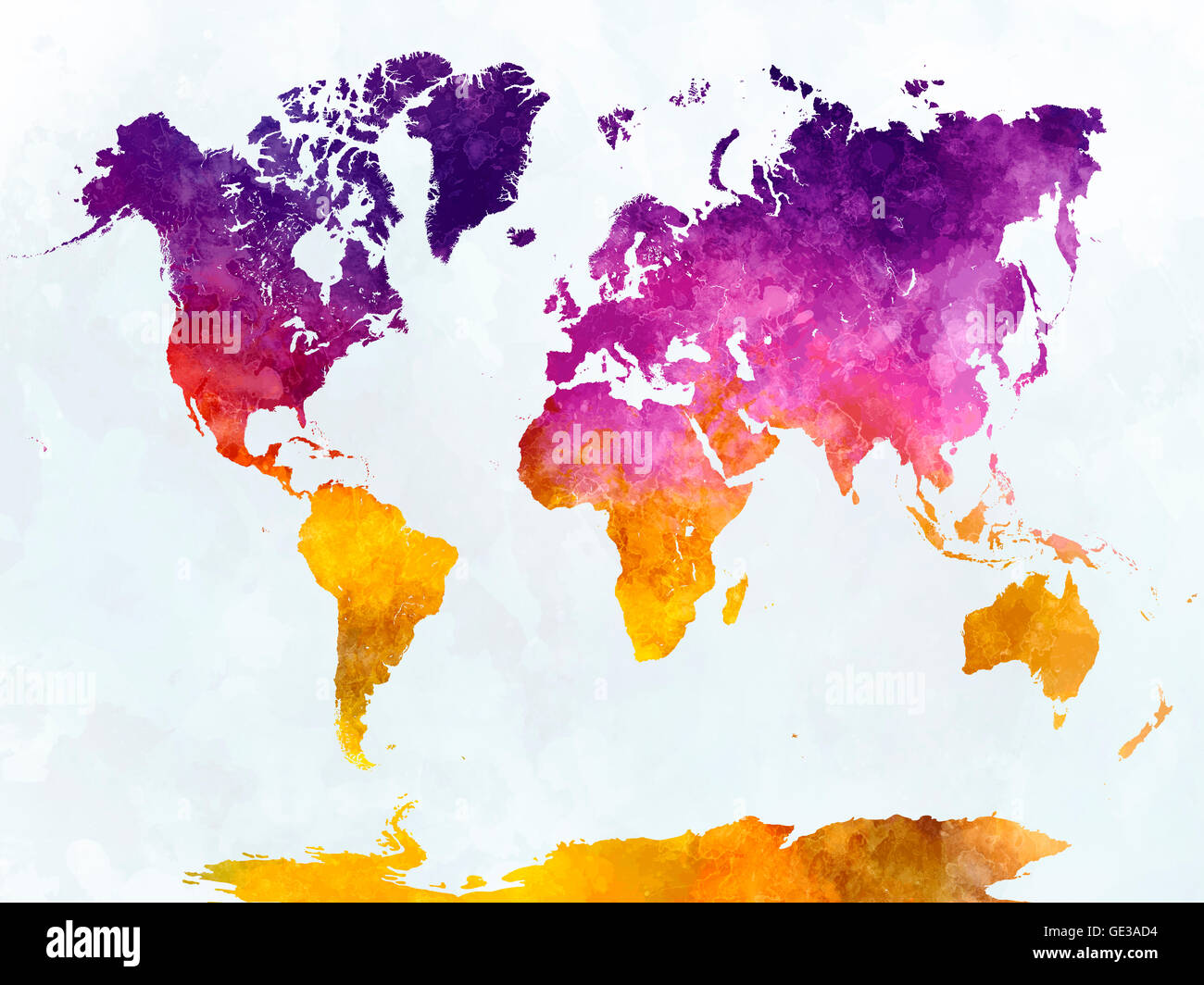 World map in watercolor painting abstract splatters Stock Photo - Alamy