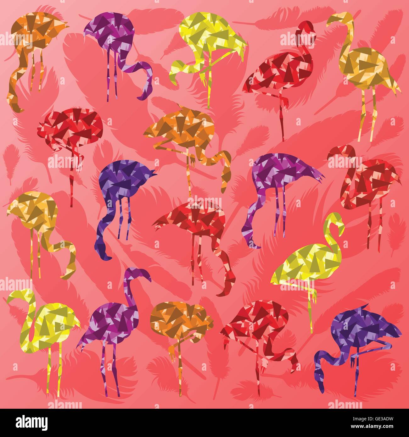 Colorful flamingo bird silhouettes illustration collection background ...