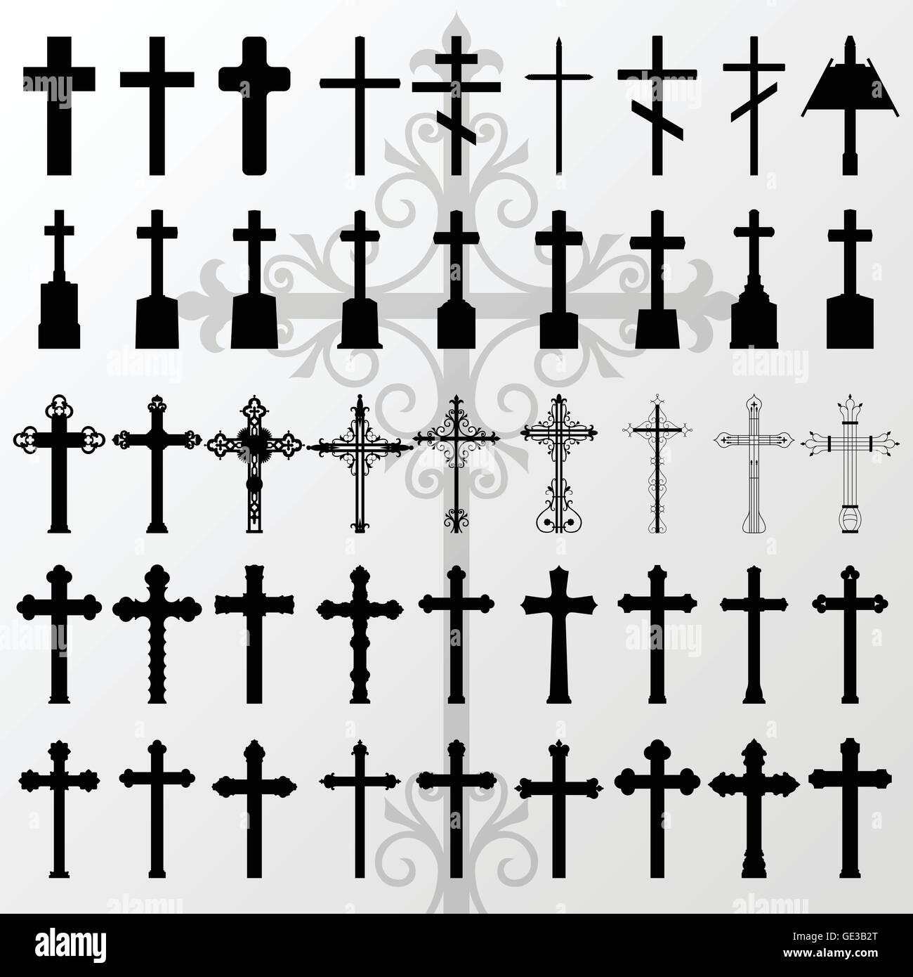 Vintage old cemetery crosses and graveyard cross silhouettes detailed ...