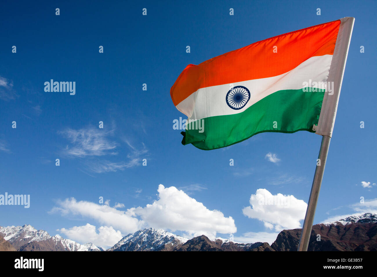 Indian flag against blue sky with cloud Stock Photo - Alamy