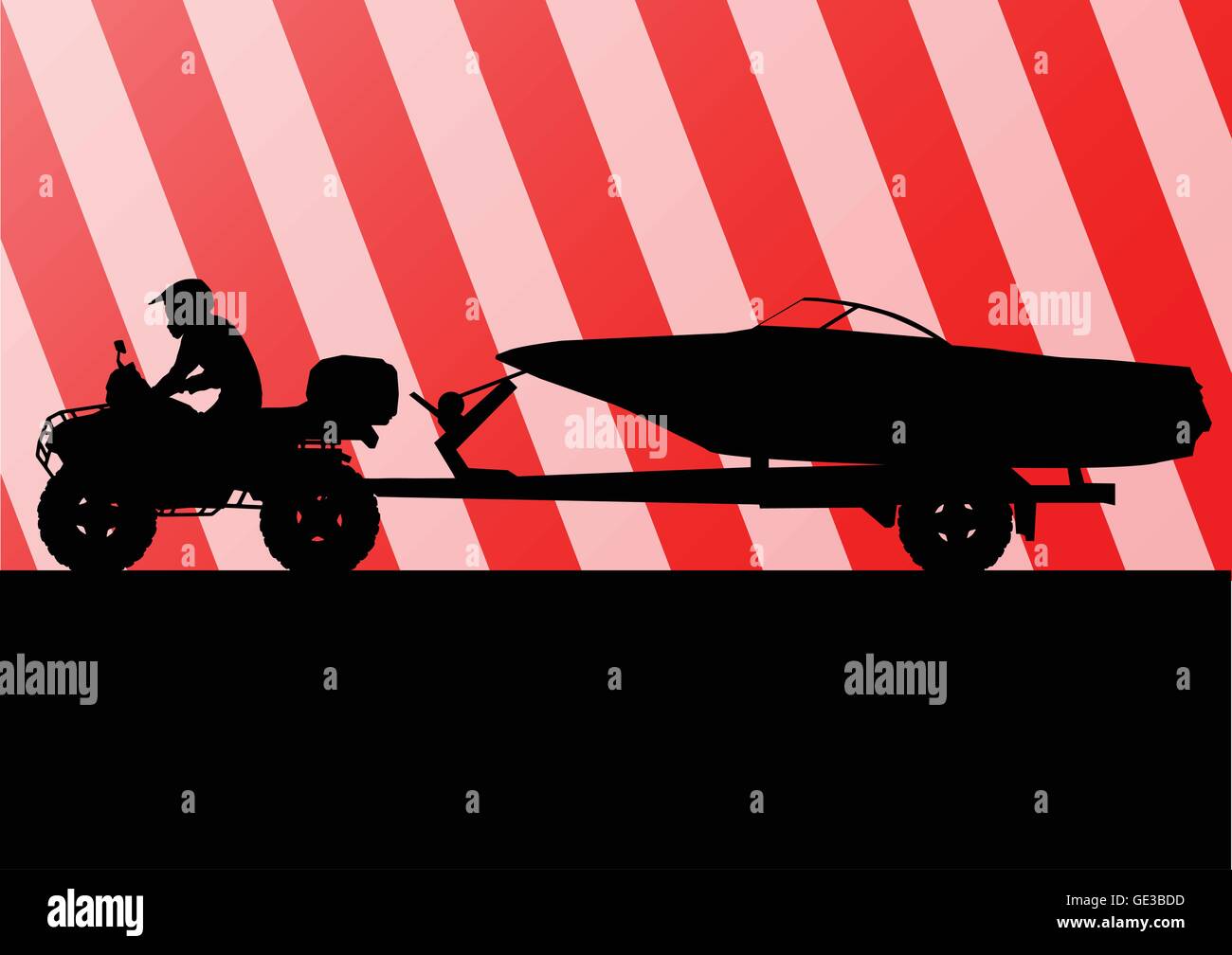 Yacht boat trailer vector background landscape with all terrain vehicle ...