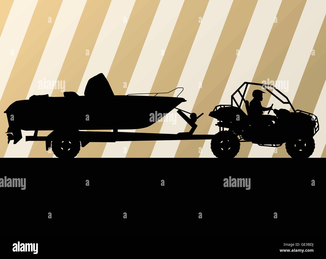 Yacht boat trailer vector background landscape with all terrain vehicle ...