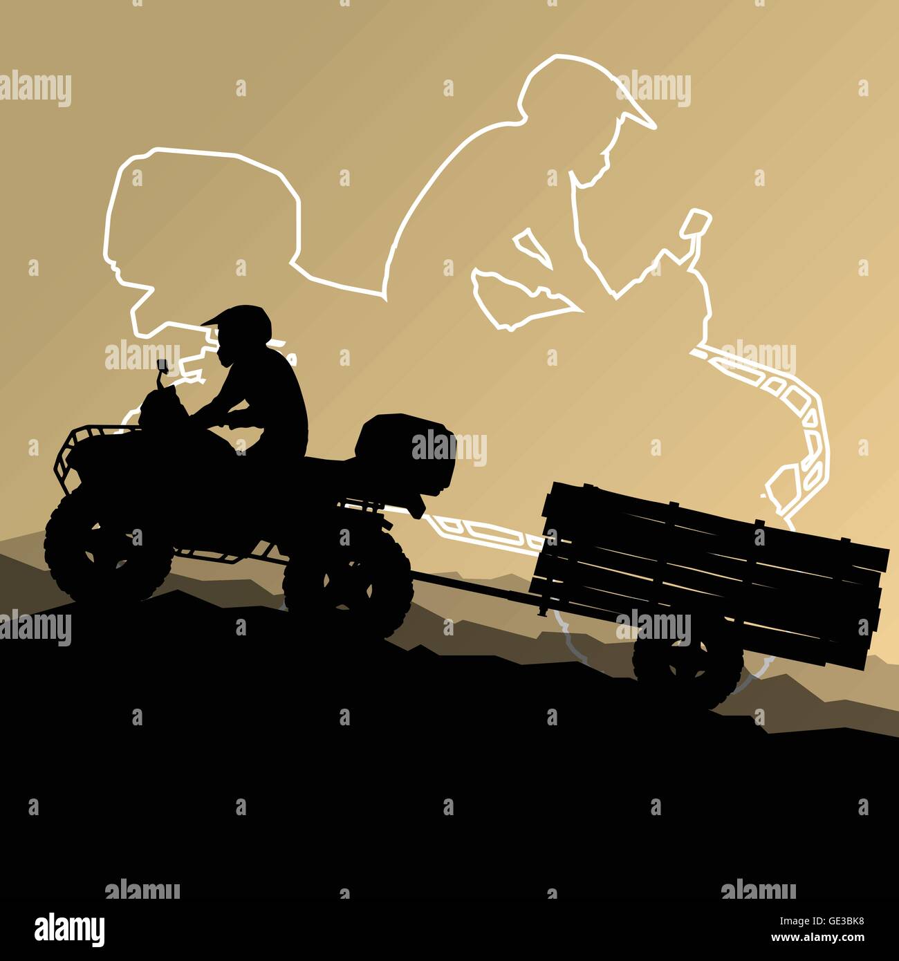 All terrain vehicle quad motorbike riders in wild nature abstract ...