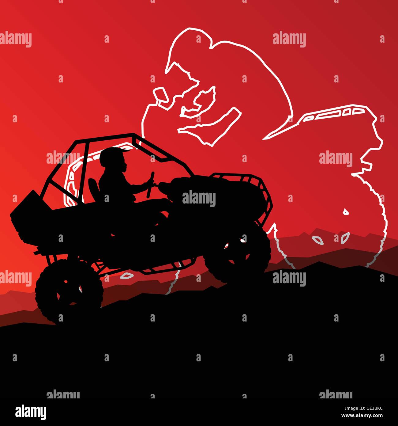 All terrain vehicle quad motorbike riders in wild nature abstract ...