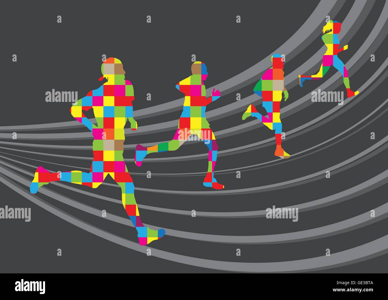 Marathon runners landscape background illustration Stock Vector Image ...