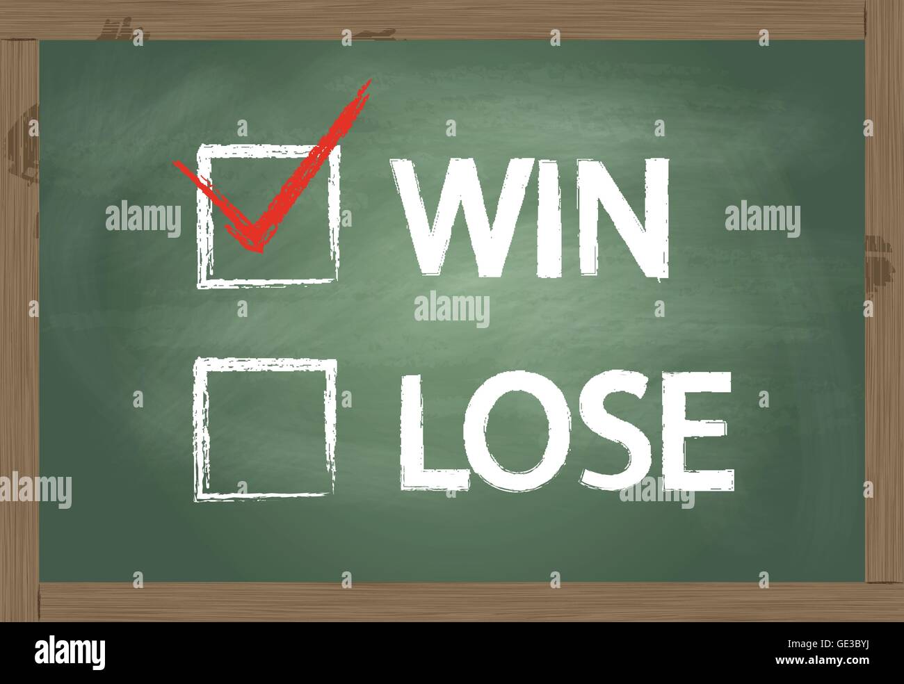 Blackboard with check mark for win or lose vector background concept ...