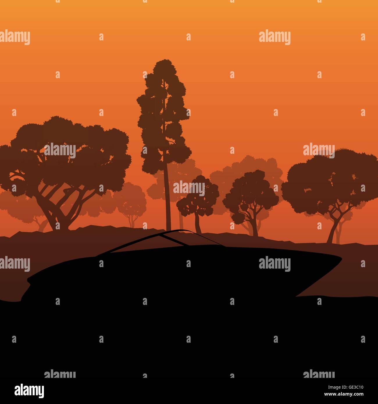 Yacht boat vector background landscape vector with sea coast and trees ...